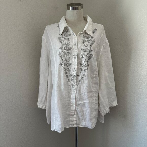 Avenue | Tops | Avenue Linen Casual Button Up Shirt 34 Sleeve Sheer ...